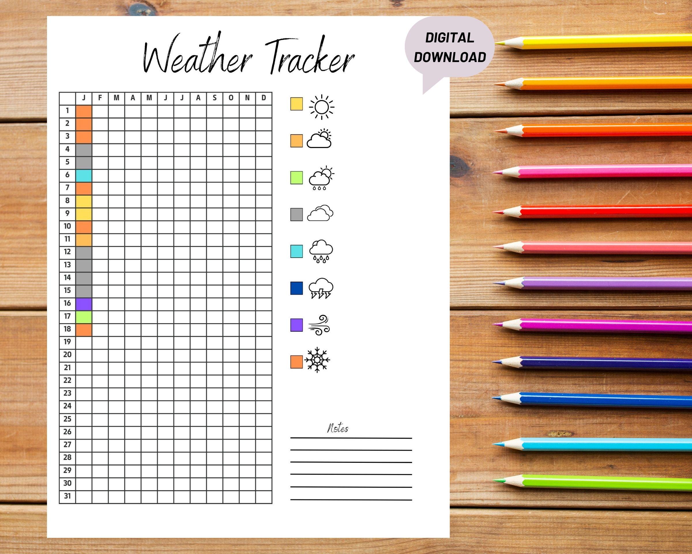 Printable Weather Tracker – Track and Color Your Daily Weather - Etsy