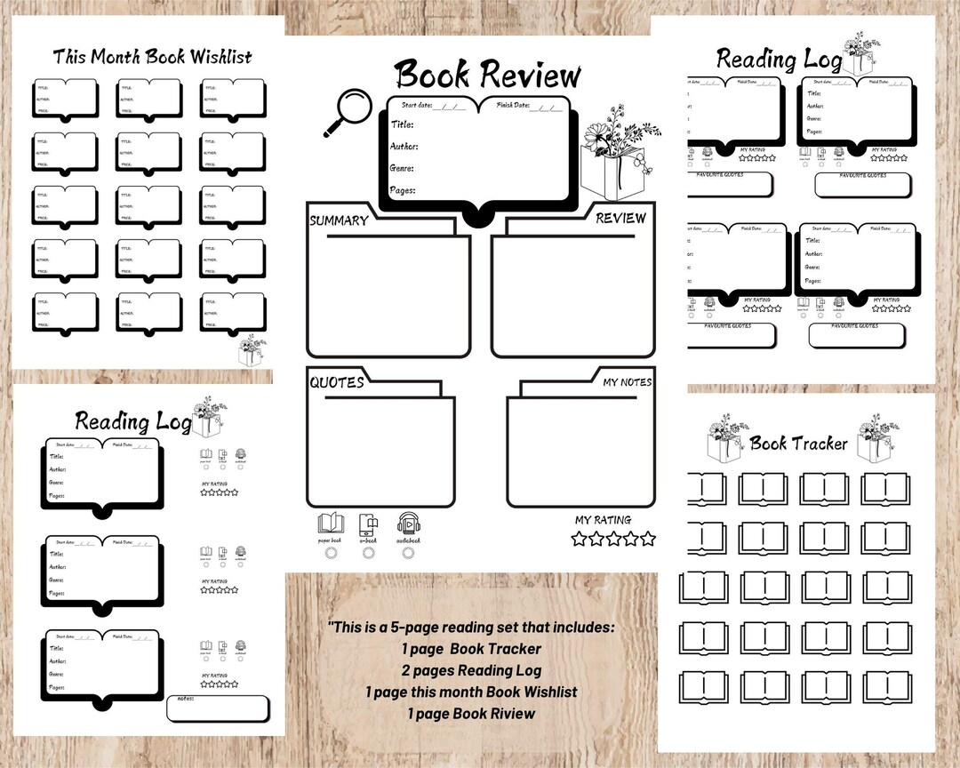 Printable Reading Journal Page With Bookclub Review and Tracker - Etsy