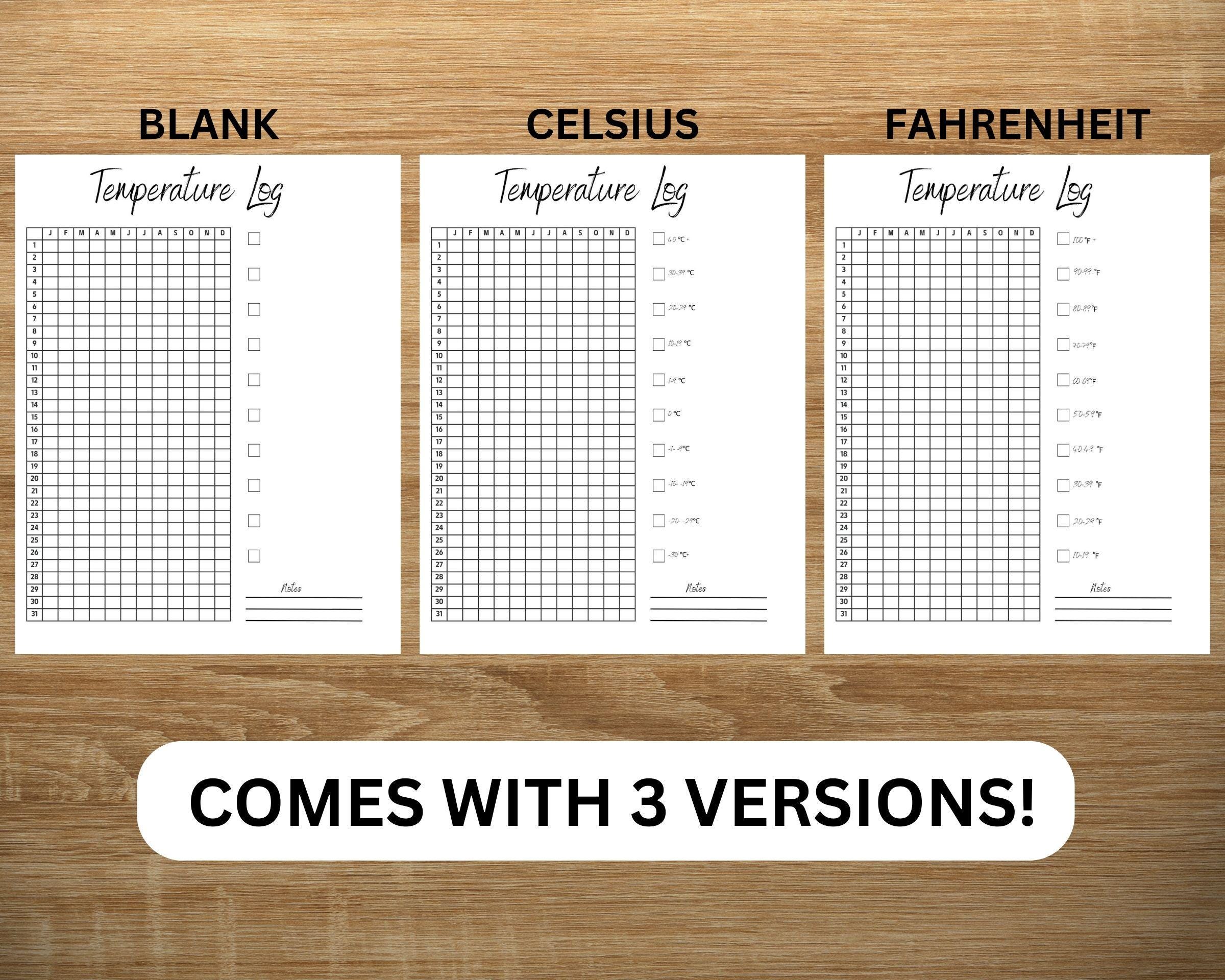 Weather - Temperature Tracker – Printable Celsius & Fahrenheit Set - Etsy