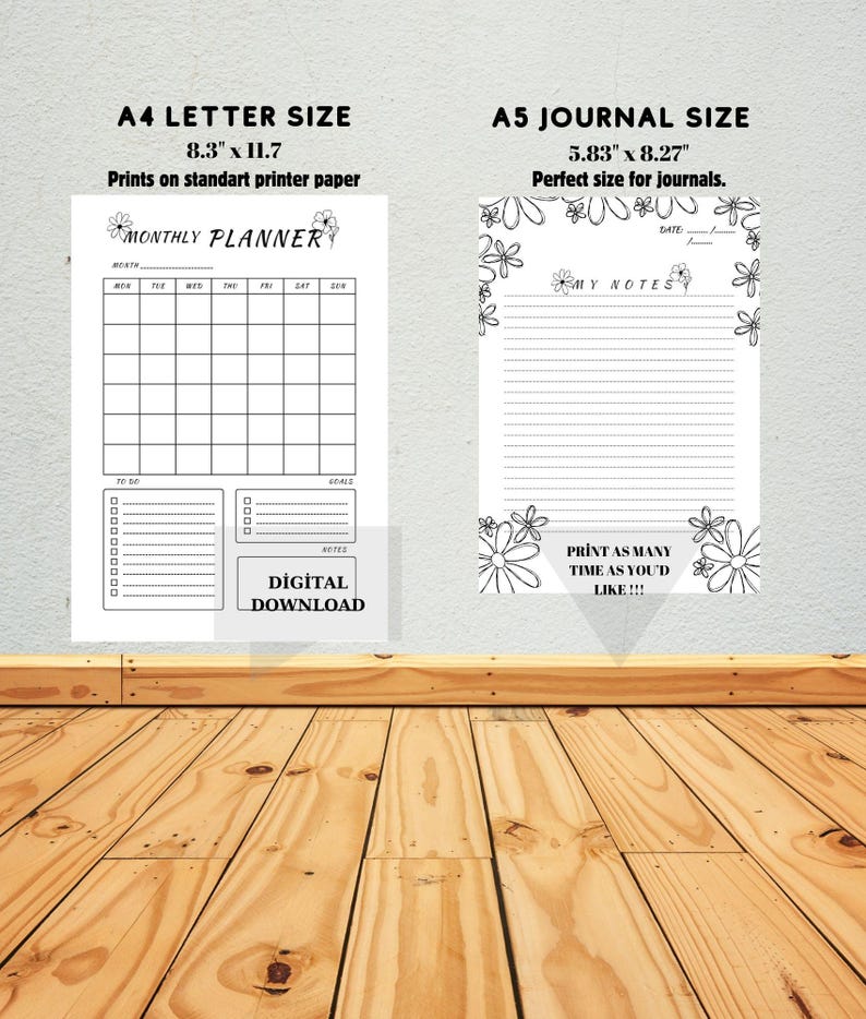 Digital Monthly Planner With Printable Journal Pages and To-do List - Etsy