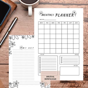 Digital Monthly Planner With Printable Journal Pages and To-do List - Etsy