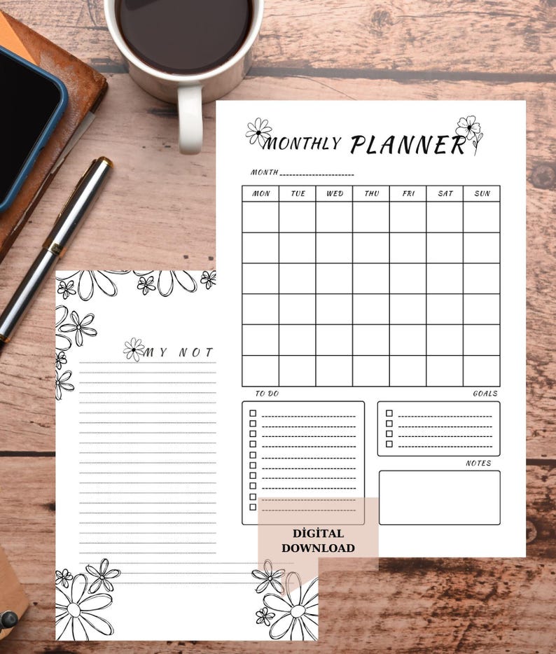 Digital Monthly Planner With Printable Journal Pages and To-do List - Etsy