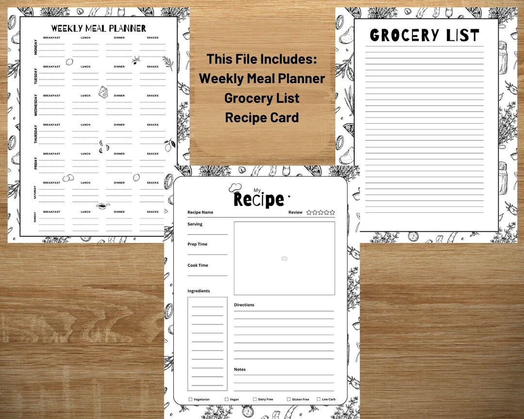 Weekly Meal Planner Set – Grocery List & Recipe Card Included - Etsy
