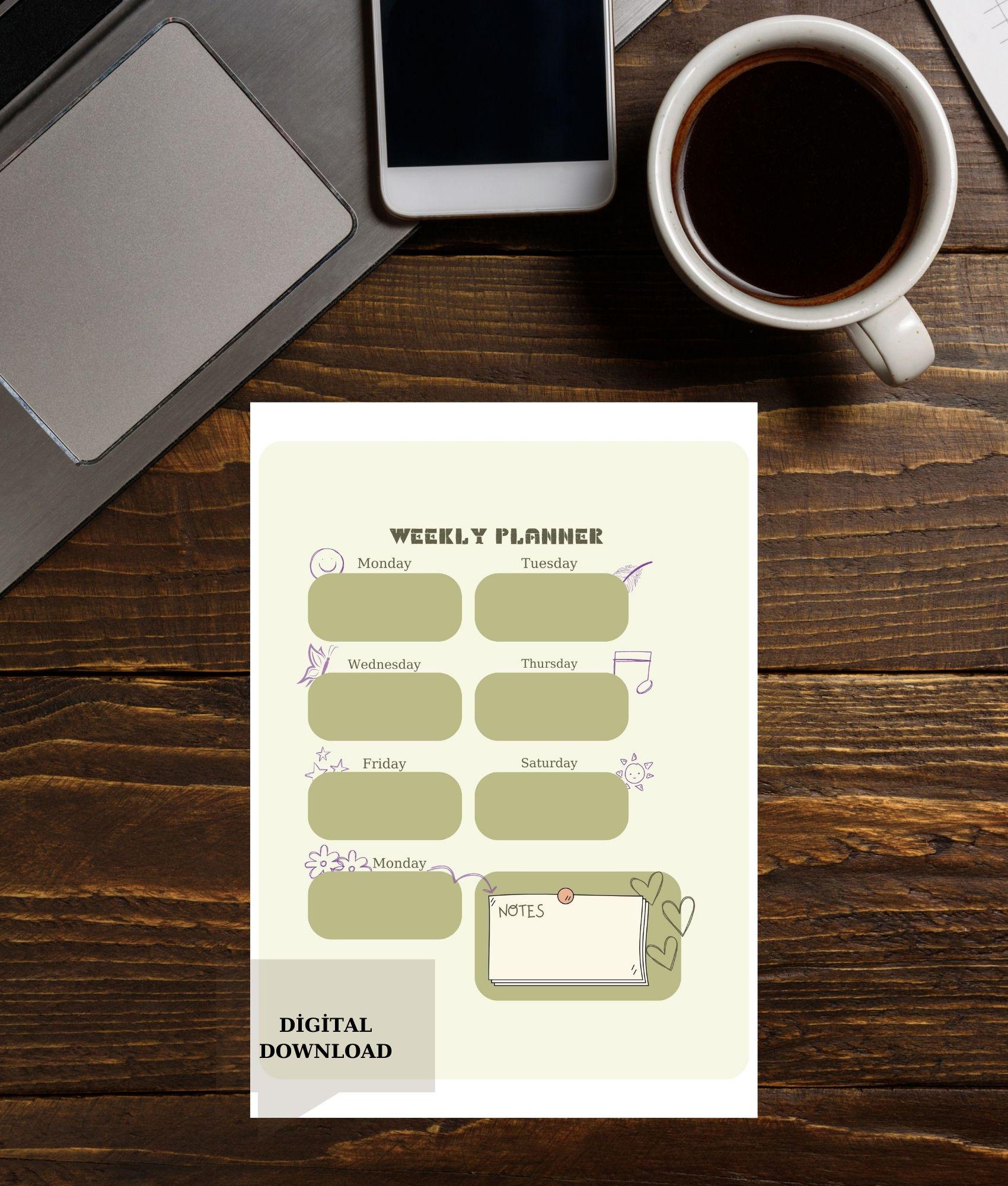 Printable Digital Planner for Weekly Agenda and To-do Organization ...