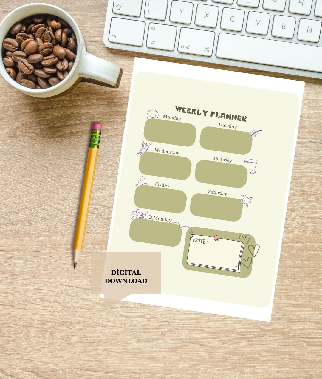 Printable Digital Planner for Weekly Agenda and To-do Organization ...