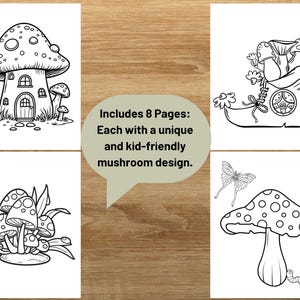 Printable Mushroom Coloring Pack: 8 Unique Designs for Kids - Digital ...