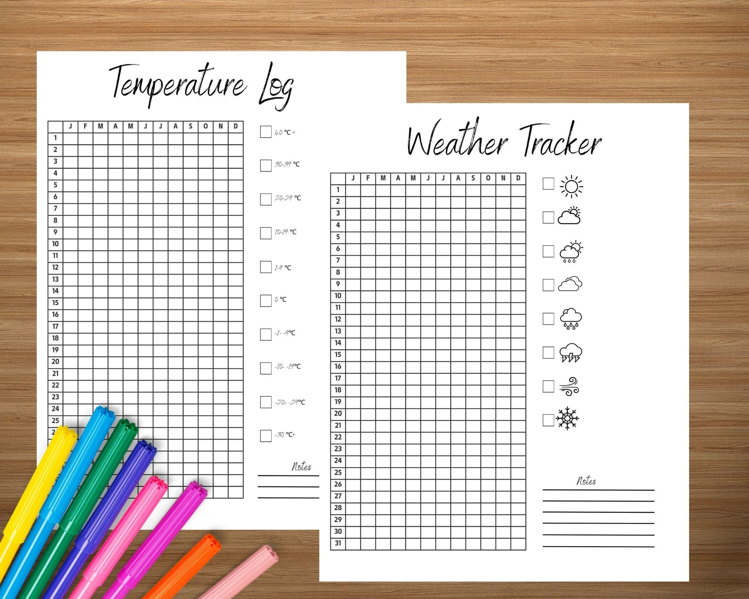 Weather - Temperature Tracker – Printable Celsius & Fahrenheit Set - Etsy