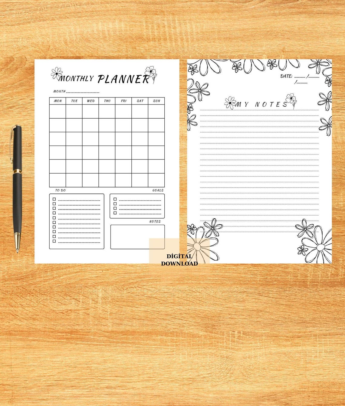 Digital Monthly Planner With Printable Journal Pages and To-do List - Etsy