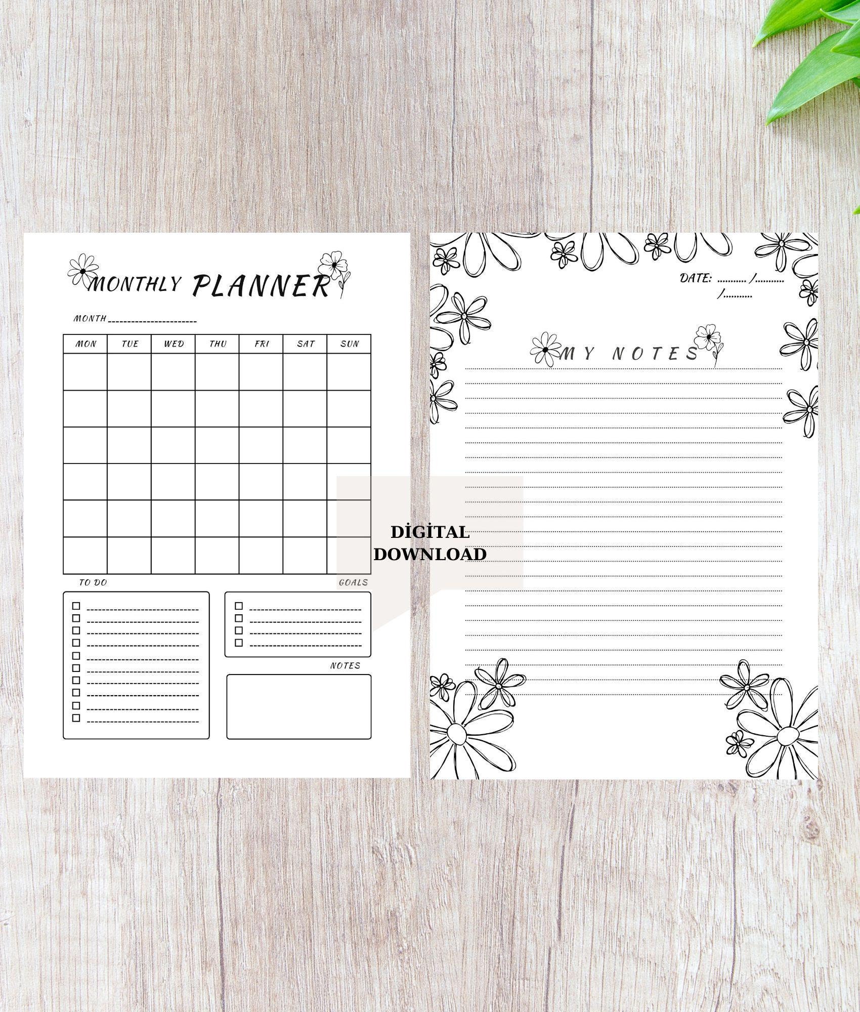 Digital Monthly Planner With Printable Journal Pages and To-do List - Etsy