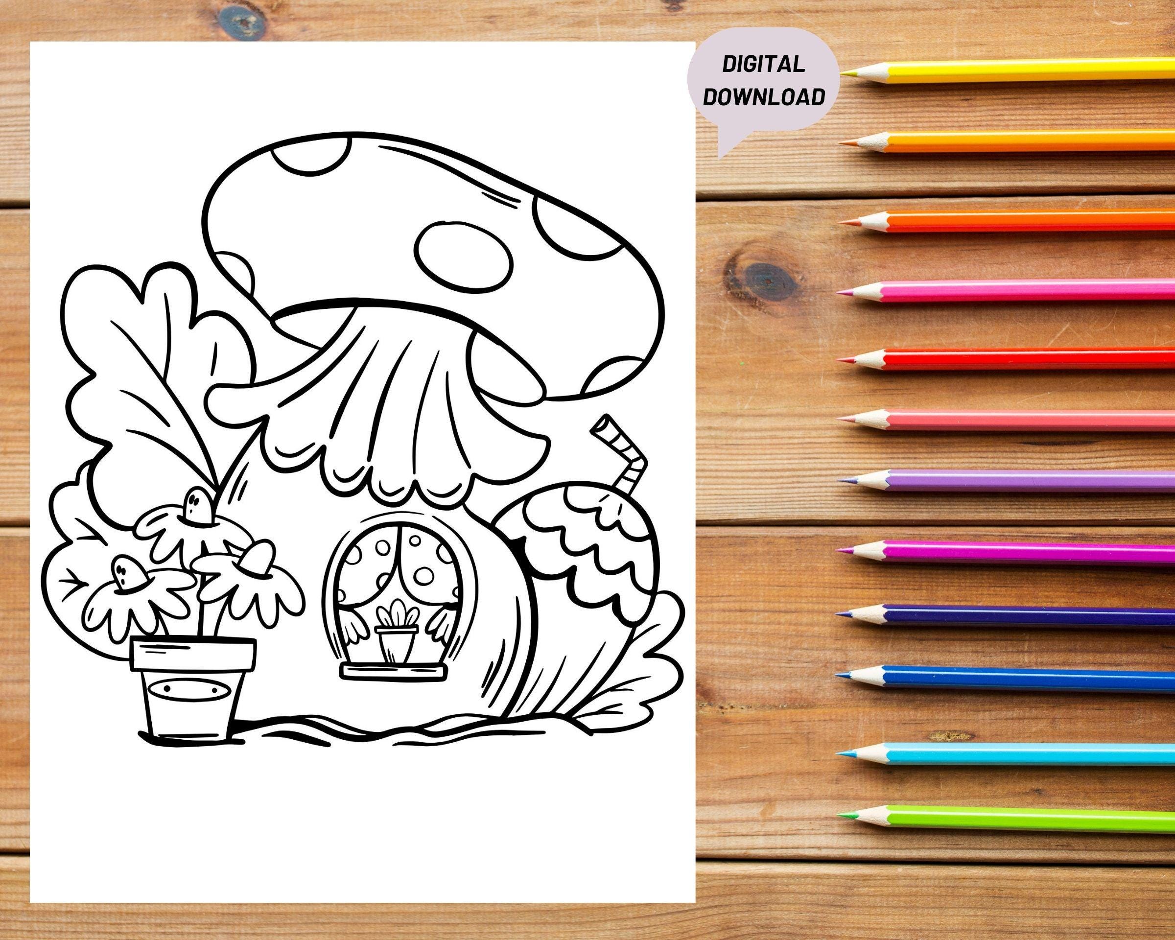 Printable Mushroom Coloring Pack: 8 Unique Designs for Kids - Digital ...