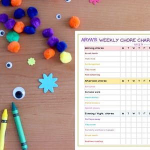Customizable Kids Weekly Chore Chart & Daily Routine Planner ...