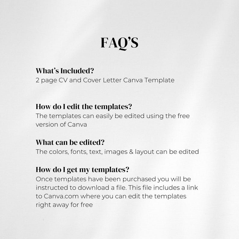 Modern CV Template, Editable Canva Template, Customisable Minimalist Resume for Job Applications ...