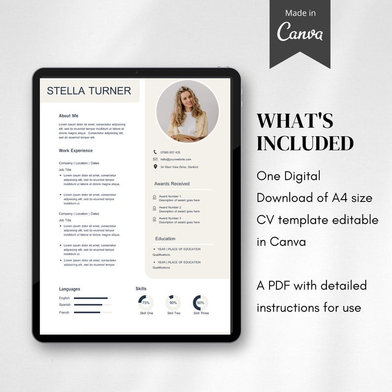 Modern CV Template Editable Canva Resume Design for Professionals ...