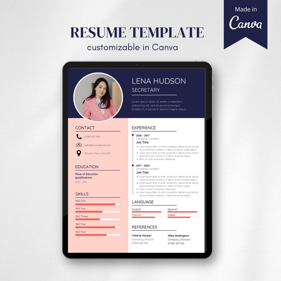 Modern CV Template, Editable Canva Template, Customisable Minimalist Resume for Job Applications ...