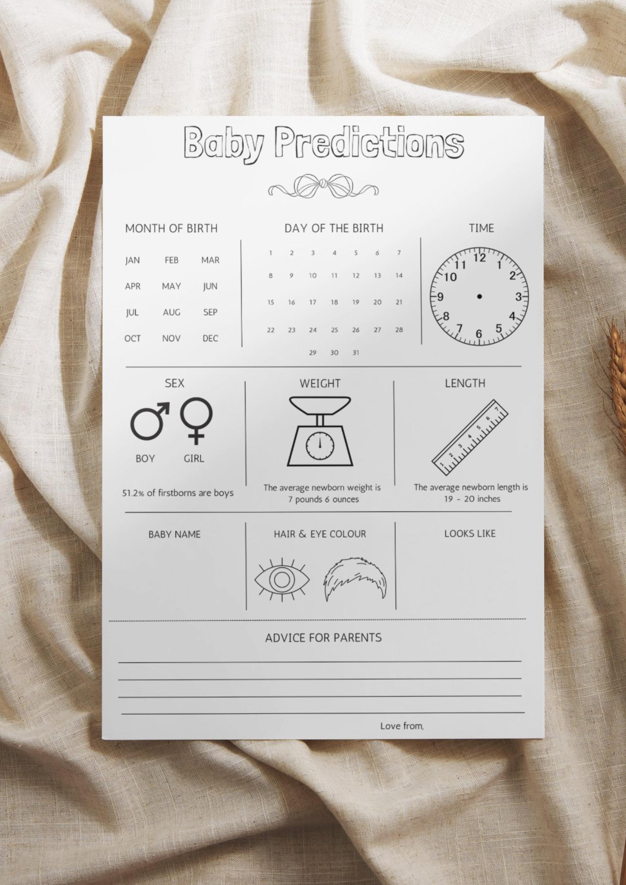 Editable Baby Shower Games Bundle, Printable Baby Predictions Template ...