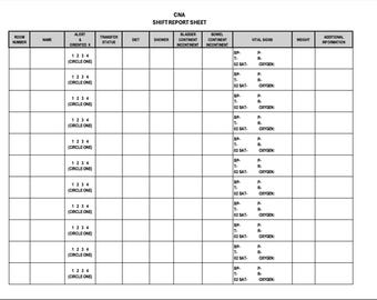 CNA Daily Report Sheet Instant Download - Etsy