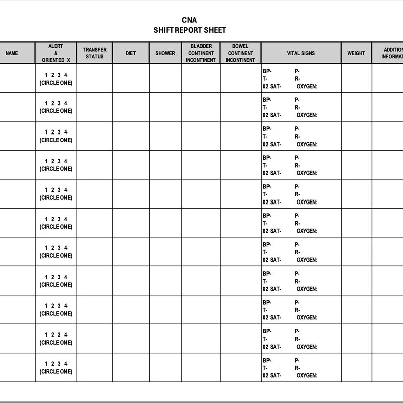Cna Report Sheet - Etsy