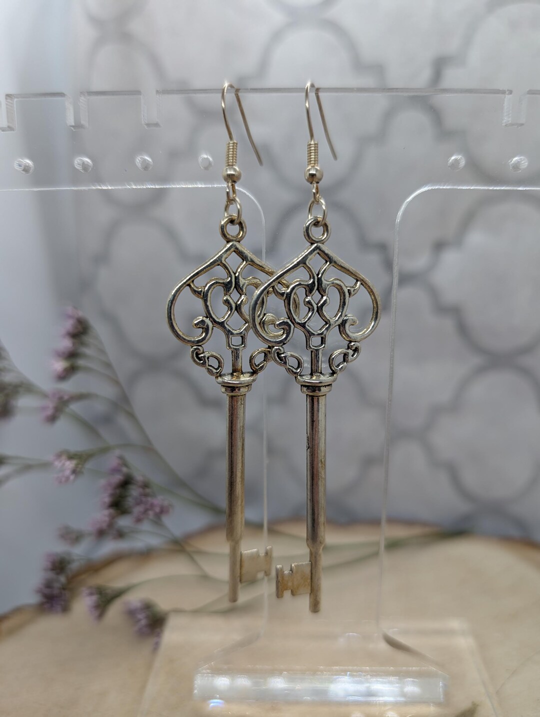 Long Vintage Key-shaped Earring (dangling Earring, Silver Key Earring ...