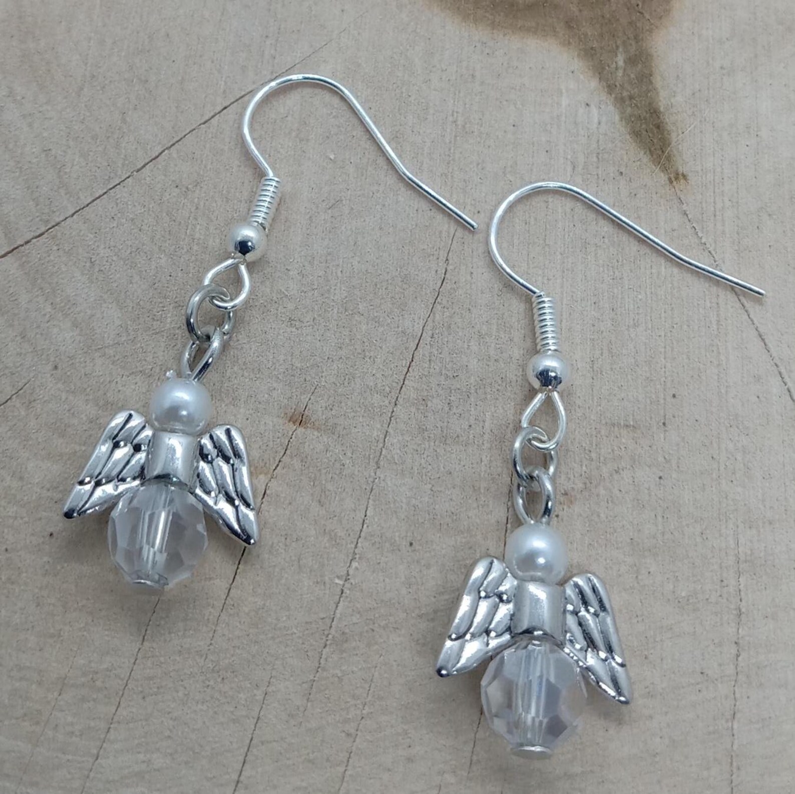 Elegant Angel Earrings in Silver Metal and Pearls, Minimalist – Poetic ...