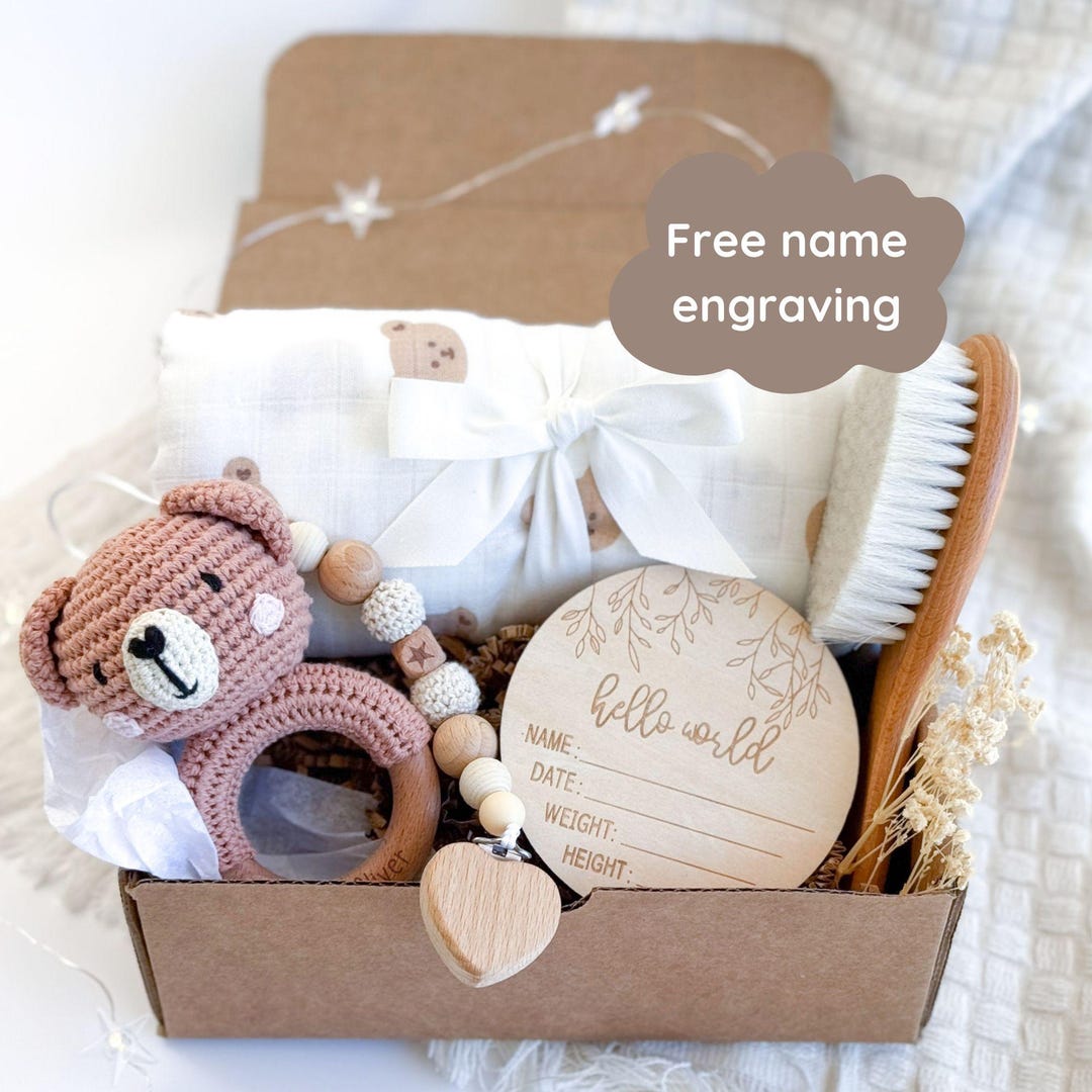 Personalized Baby Gift Box, Custom Crochet Animal Rattle for New Baby ...