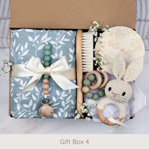 Personalized Fall Baby Shower Gift Box With Sage Green Knitted Blanket ...