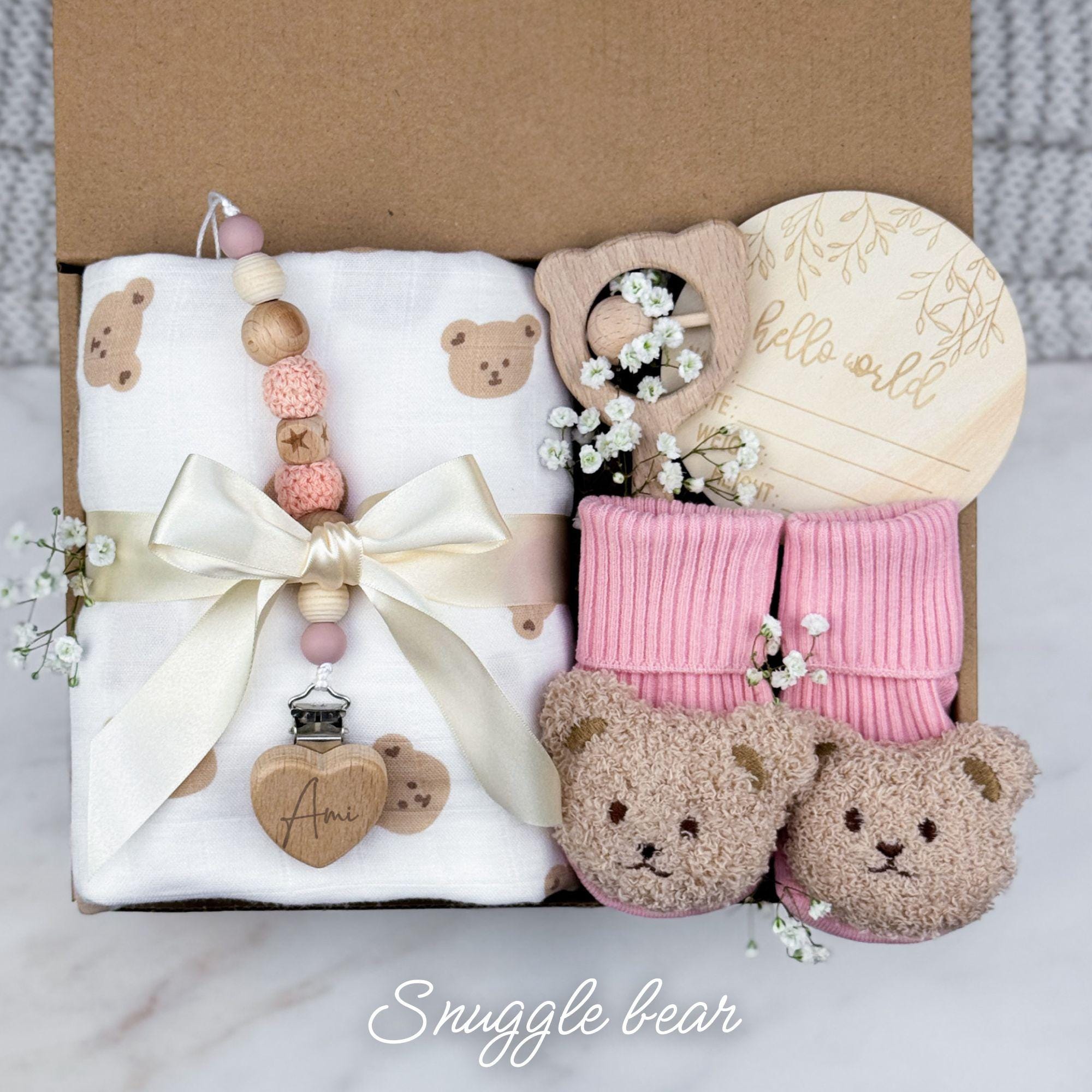 Personalized Baby Gift Box With Knitted Blanket and Crochet Animal ...