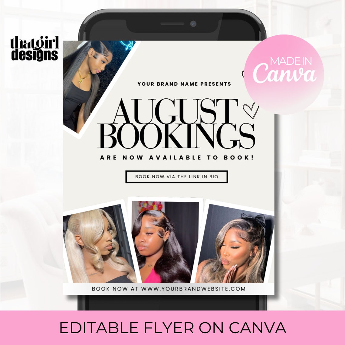 August Booking Flyer, DIY Canva Flyer, Hair Flyer, Nail Flyer, Lash ...