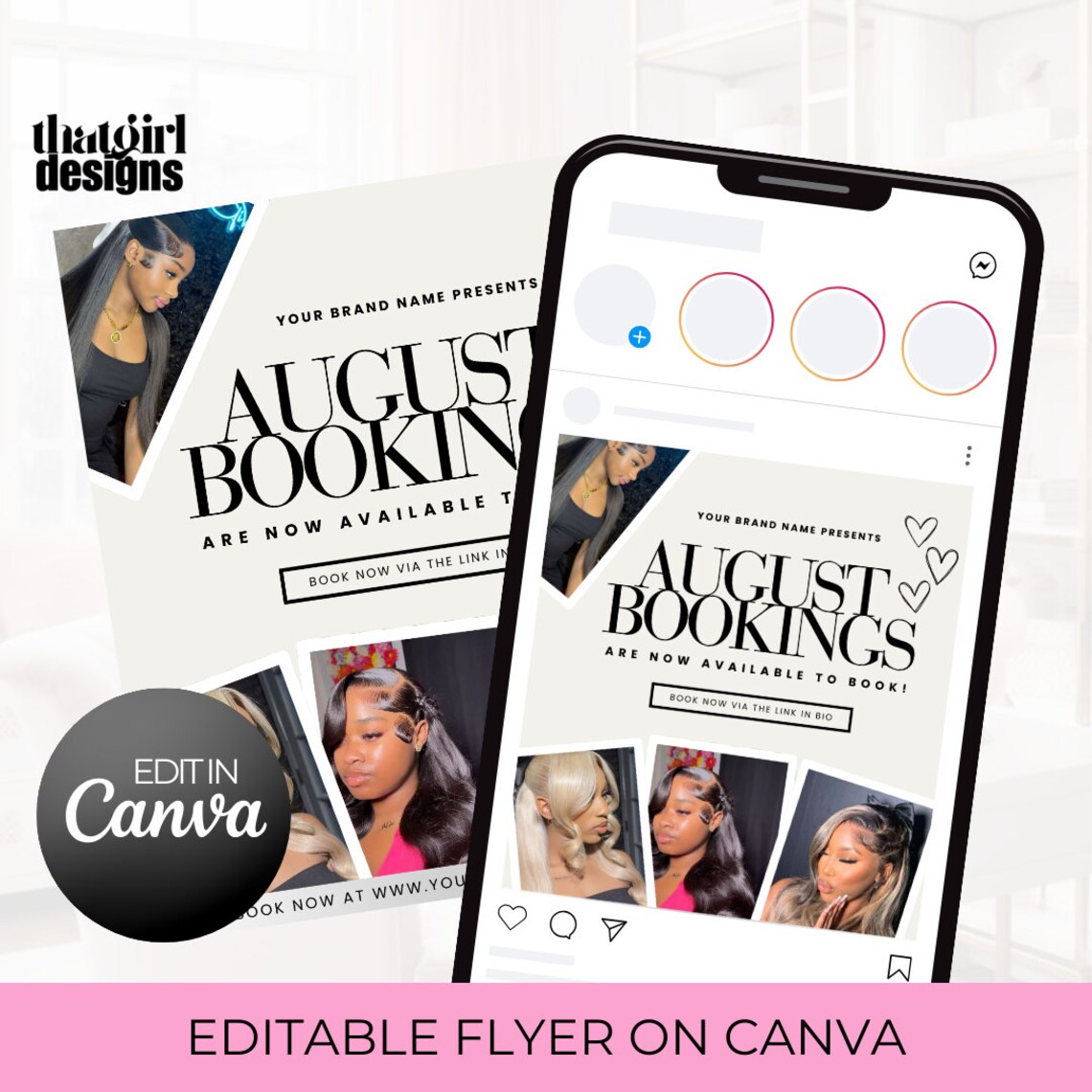 August Booking Flyer, DIY Canva Flyer, Hair Flyer, Nail Flyer, Lash ...
