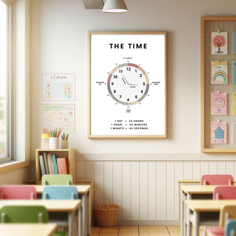 Telling Time Poster, Learning Clock Poster, Kids Educational Poster ...
