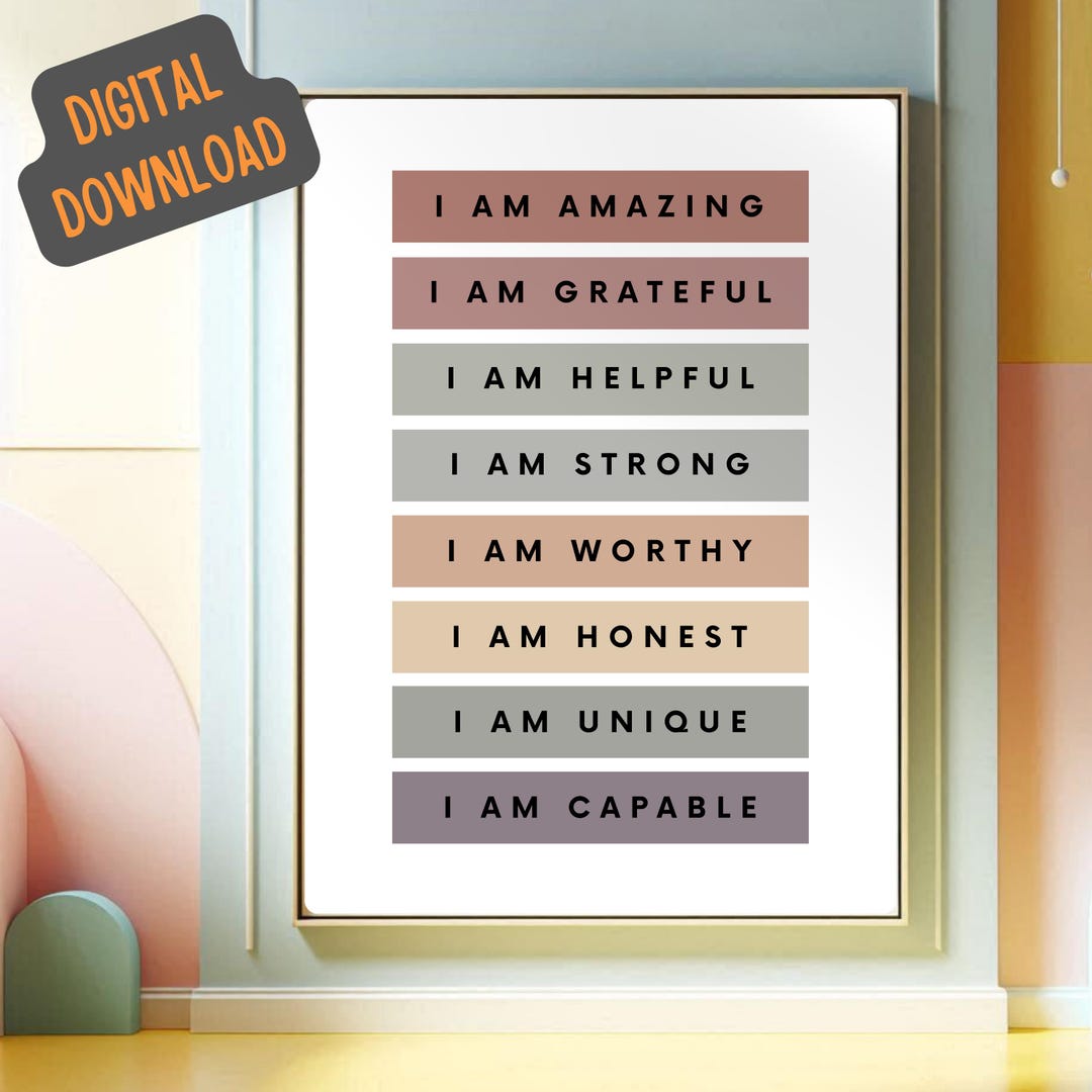 I Am Affirmations Poster, Positive Mindset Wall Art, Digital Download ...