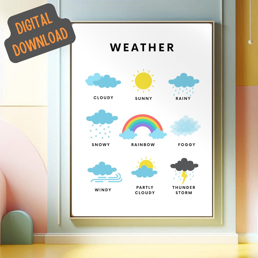 Weather Poster for Kids, Weather Chart, Educational Print, Montessori ...