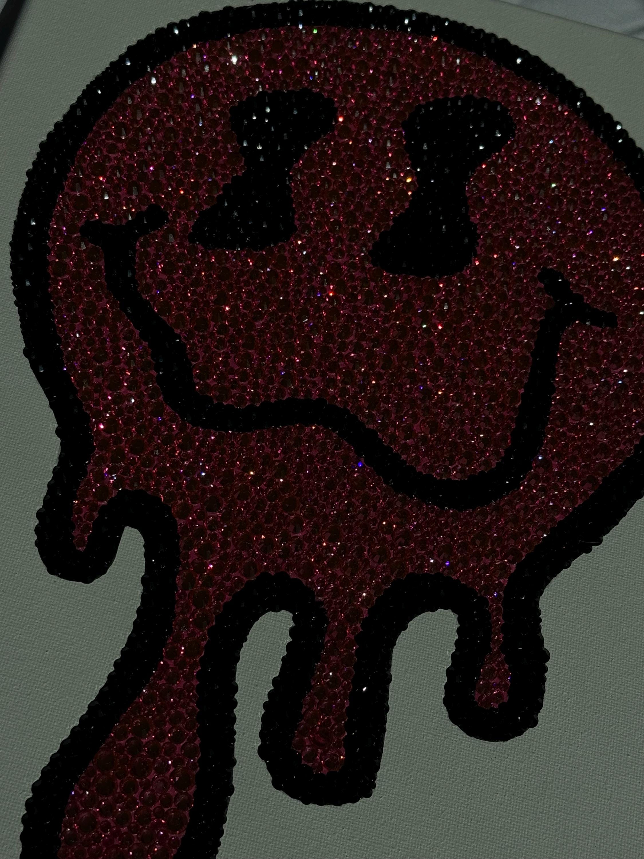 Pink Drip Smiley Face Canvas | Rhinestone Wall Art | Edgy Sparkle Decor ...