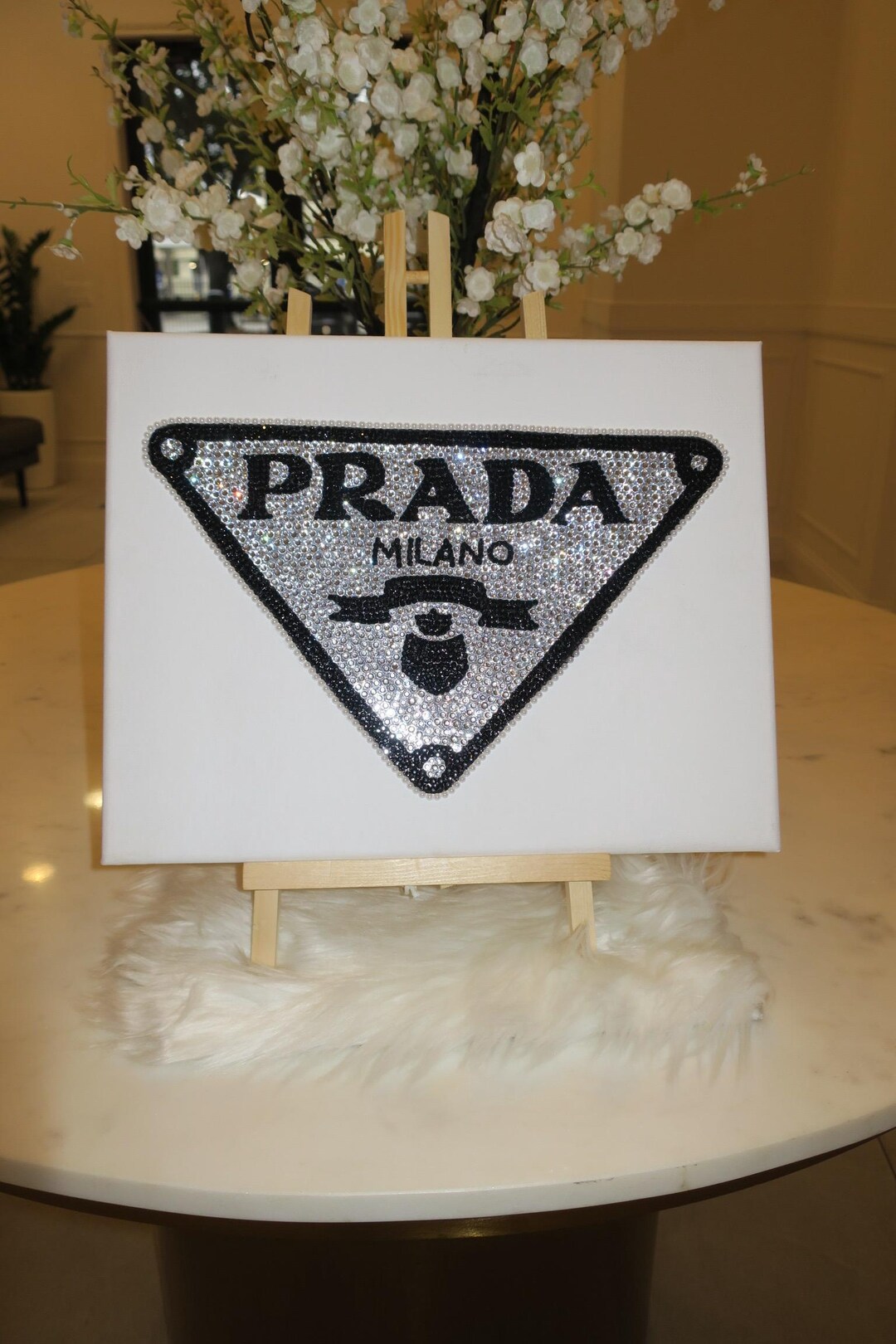 Luxury Rhinestone Prada Inspired Canvas Art Sparkling Wall Decor Bling ...