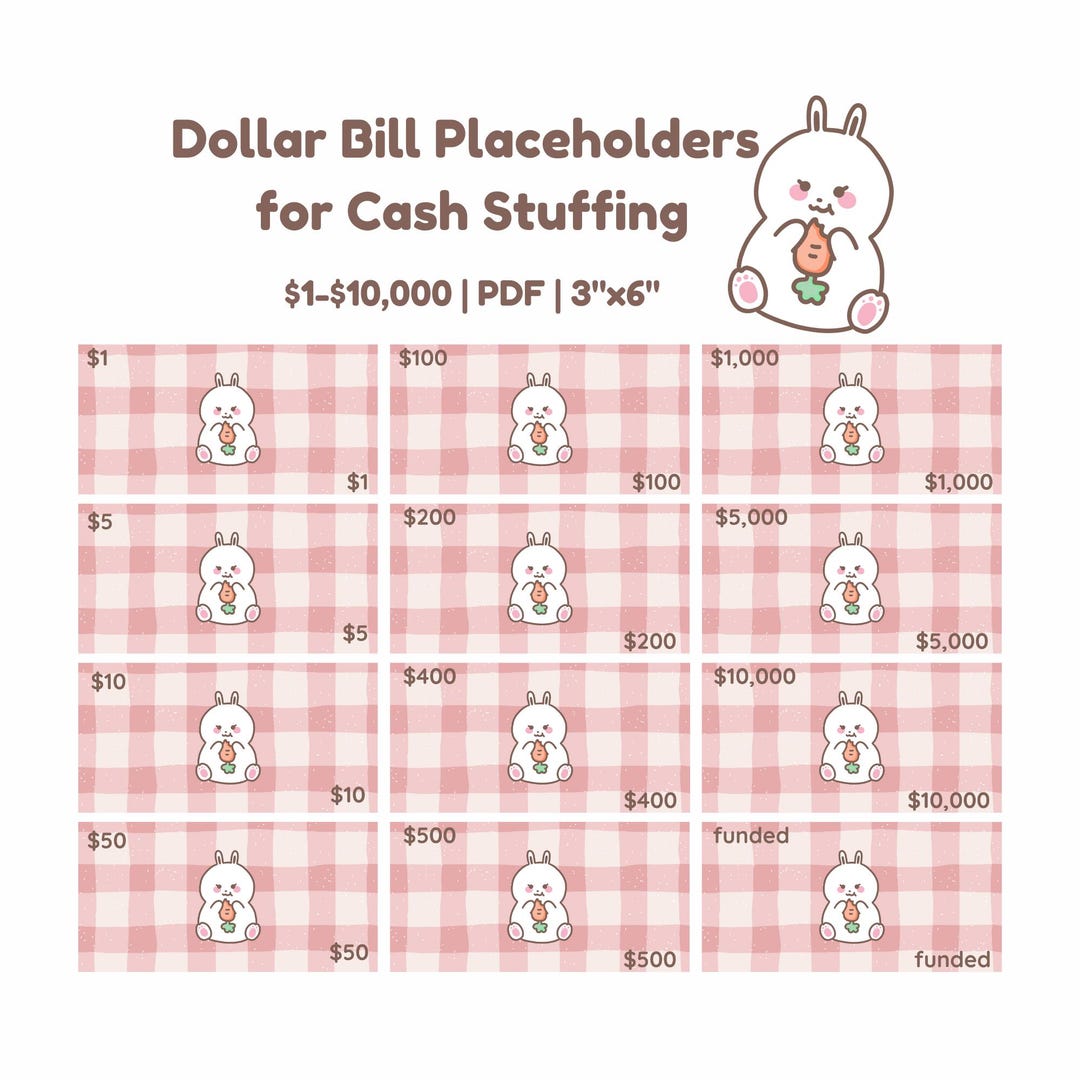 Bunny Gingham Dollar Bill Placeholders for Cash Stuffing | Printable ...