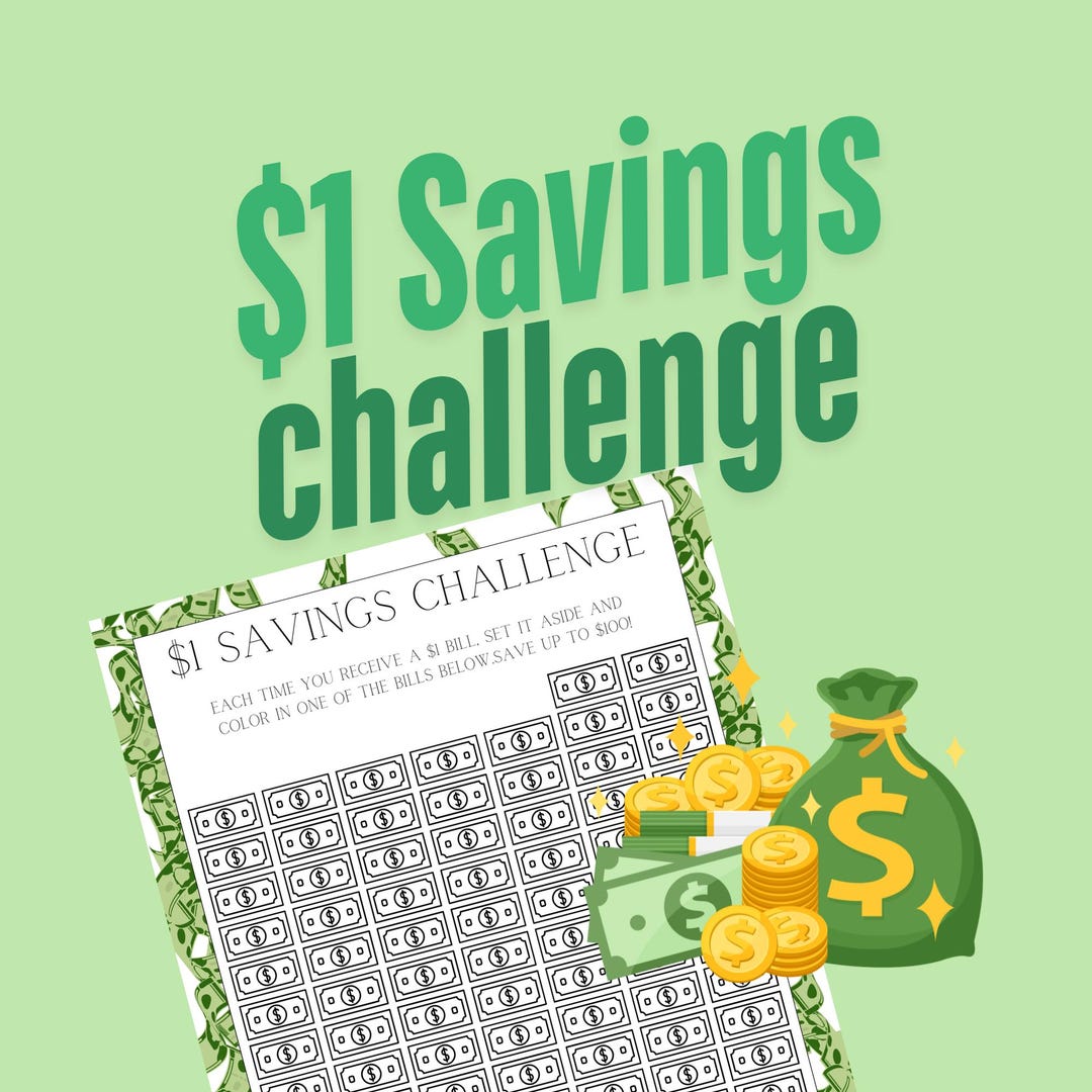 1 Dollar Savings Challenge Printable | Low Budget Saving | Simple ...