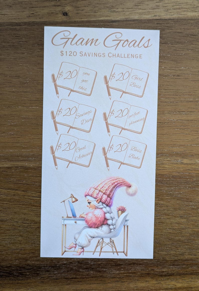 Glam Goals Gnome Savings Challenge Trackers Cash Binder System Cash ...