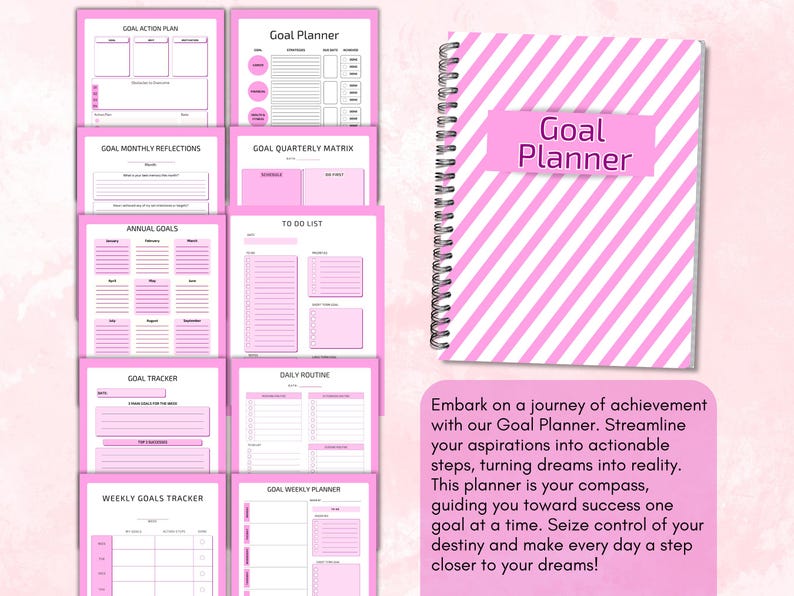 Printable Pink Goal Planner and Workbook With Matching Planner Stickers ...