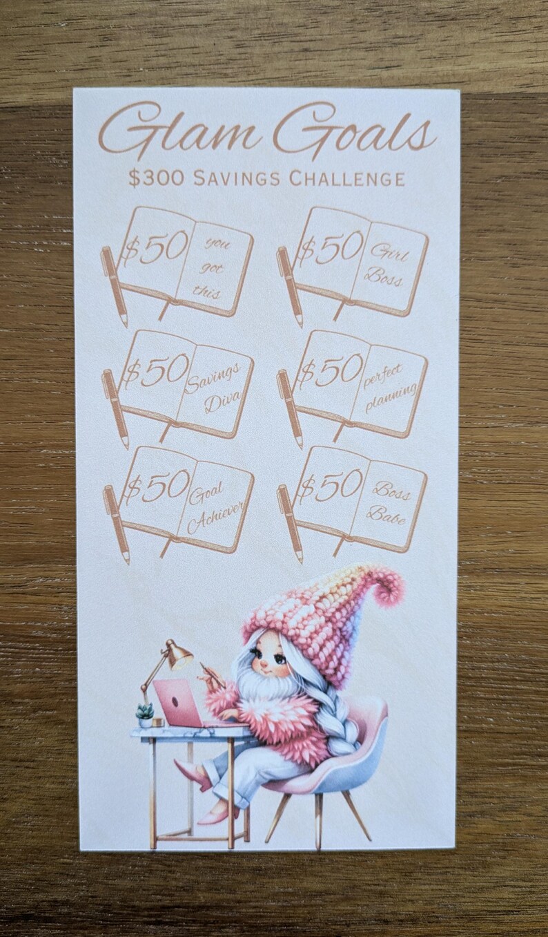 Glam Goals Gnome Savings Challenge Trackers Cash Binder System Cash ...
