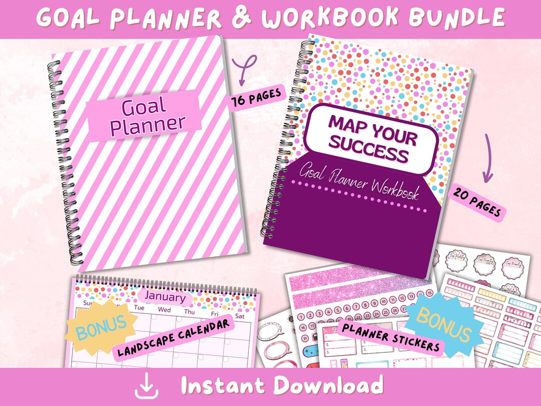Printable Pink Goal Planner and Workbook With Matching Planner Stickers ...