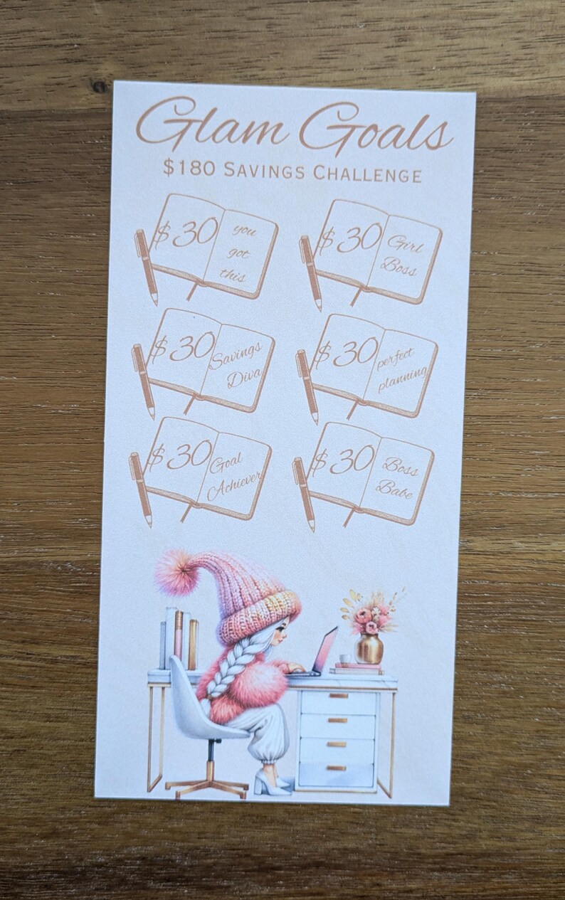 Glam Goals Gnome Savings Challenge Trackers Cash Binder System Cash ...