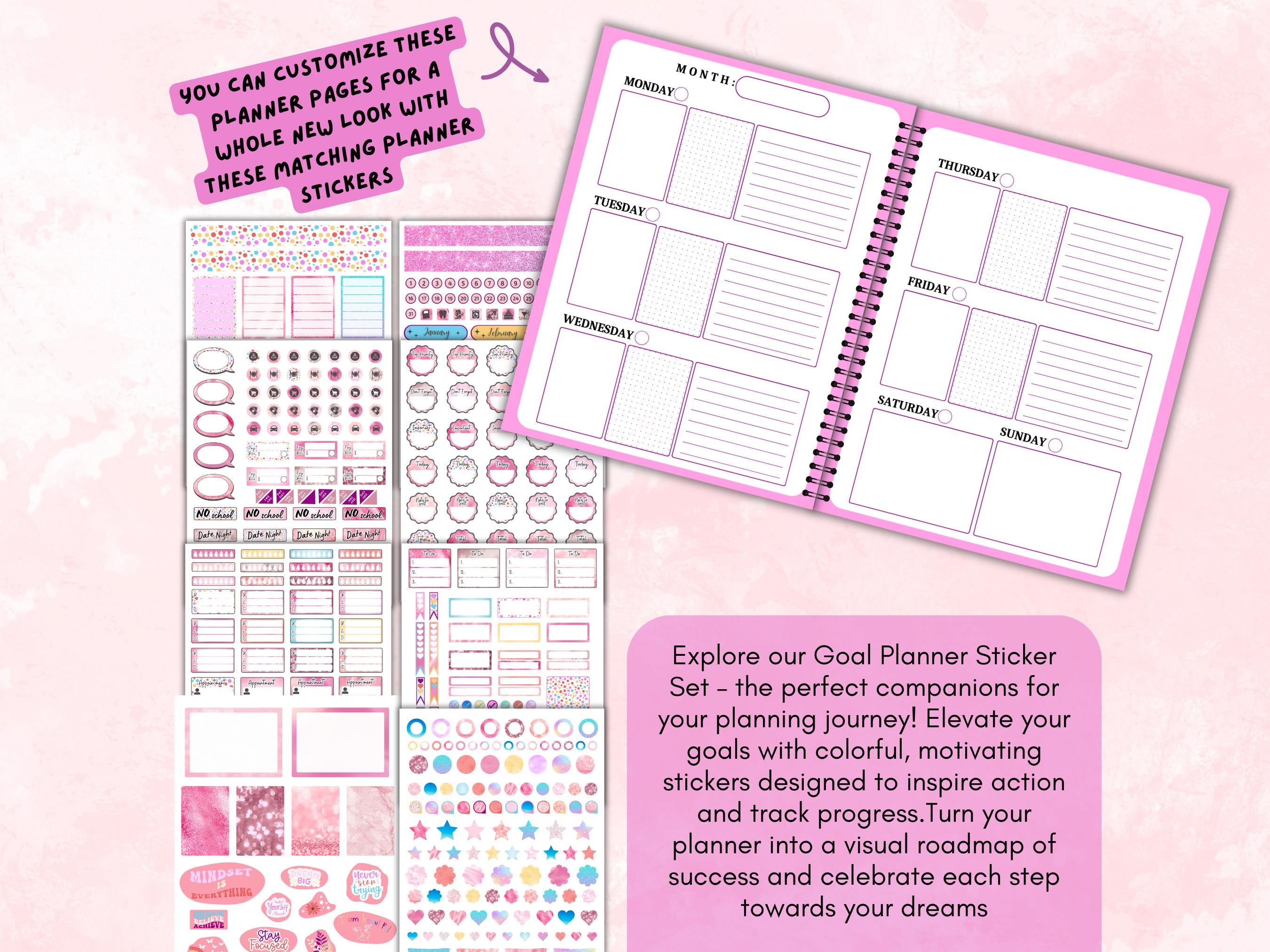 Printable Pink Goal Planner and Workbook With Matching Planner Stickers ...