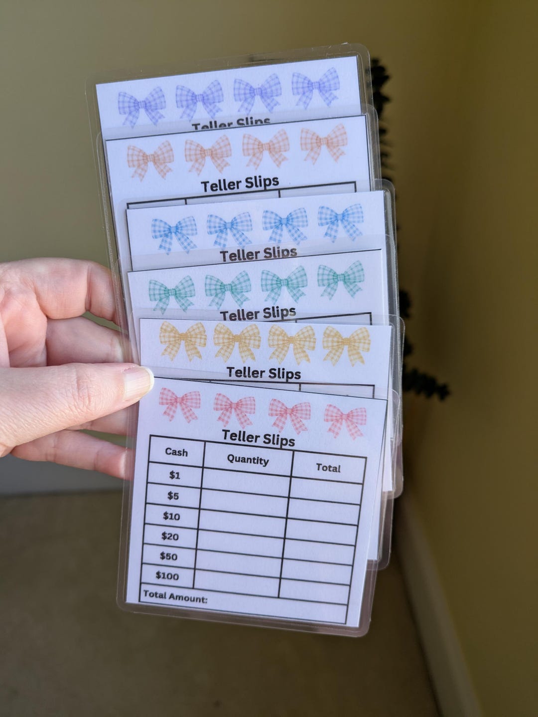 Laminated Teller Slips | Coquette Plaid Bow Bundle | Cash Breakdown ...