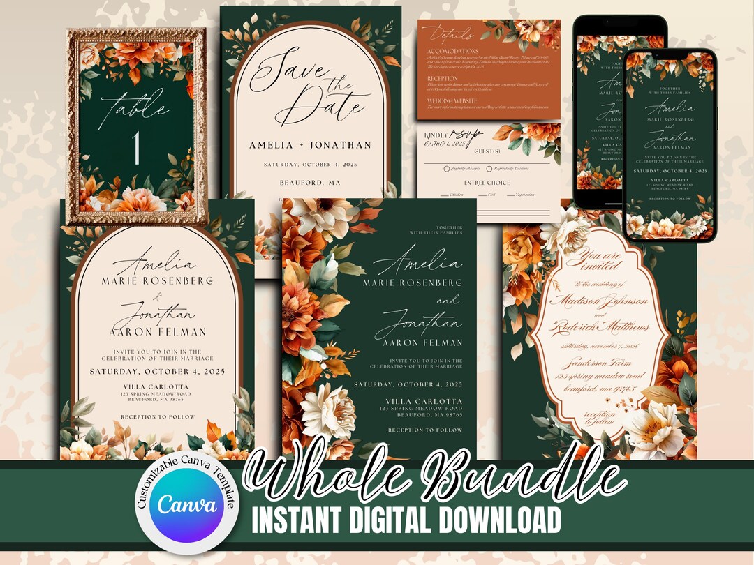 Terracotta Emerald Wedding BUNDLE | Custom Emerald Rust Wedding ...