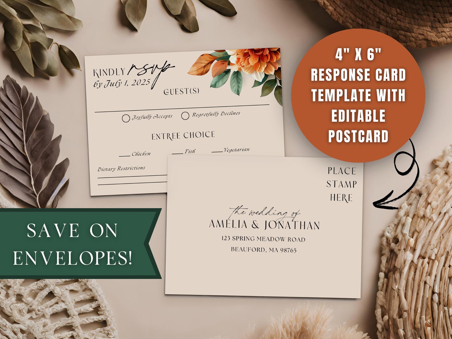 Terracotta Emerald Wedding Invitation Suite | Personalized Rust Wedding ...