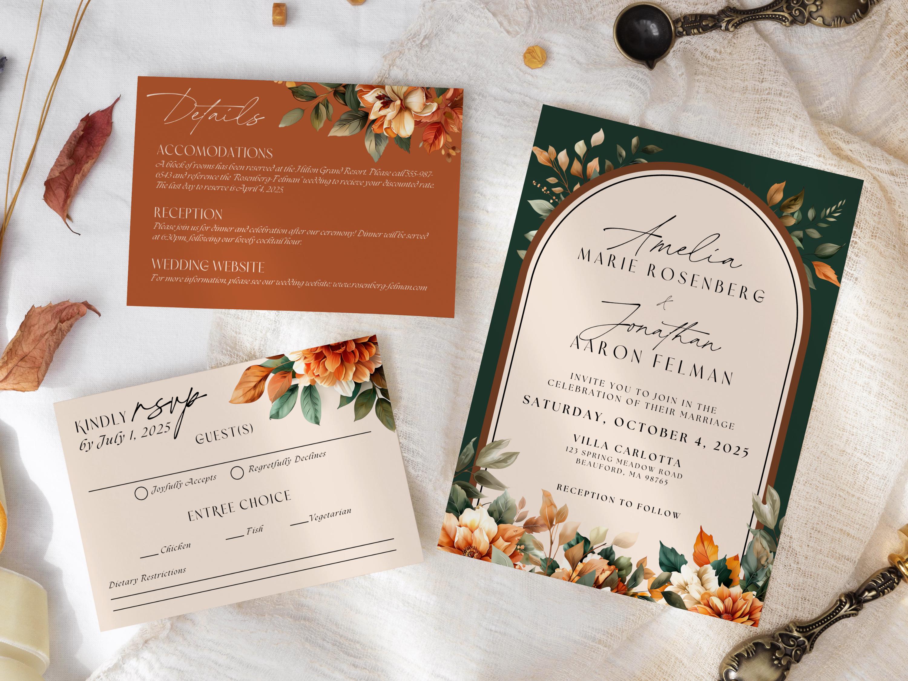 Terracotta Wedding Arch Invitation Suite for Emerald Wedding Templates ...
