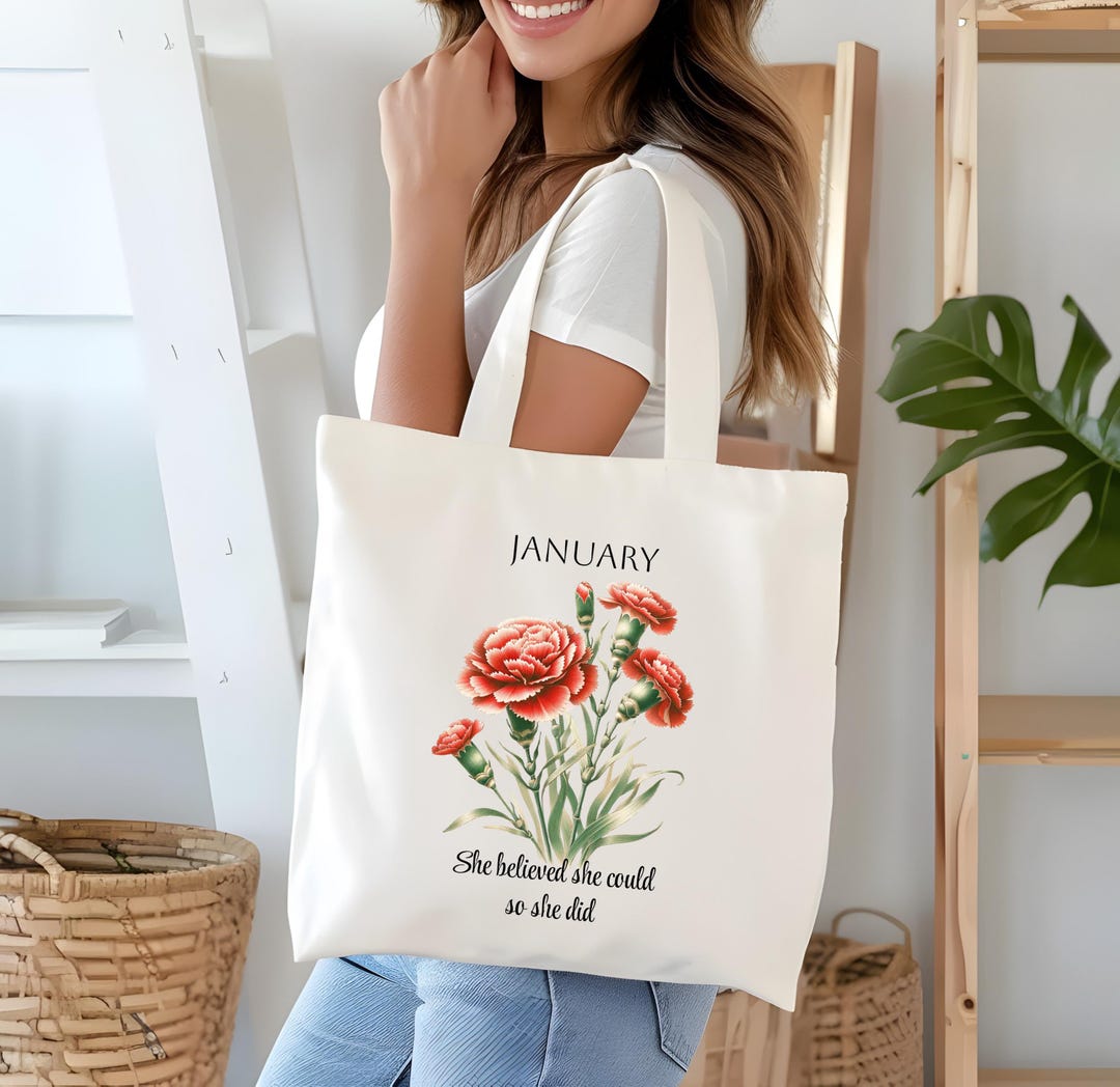 Birth Month Gifts, Personal Birth Month Flower Bouquet Cotton Tote Bag ...