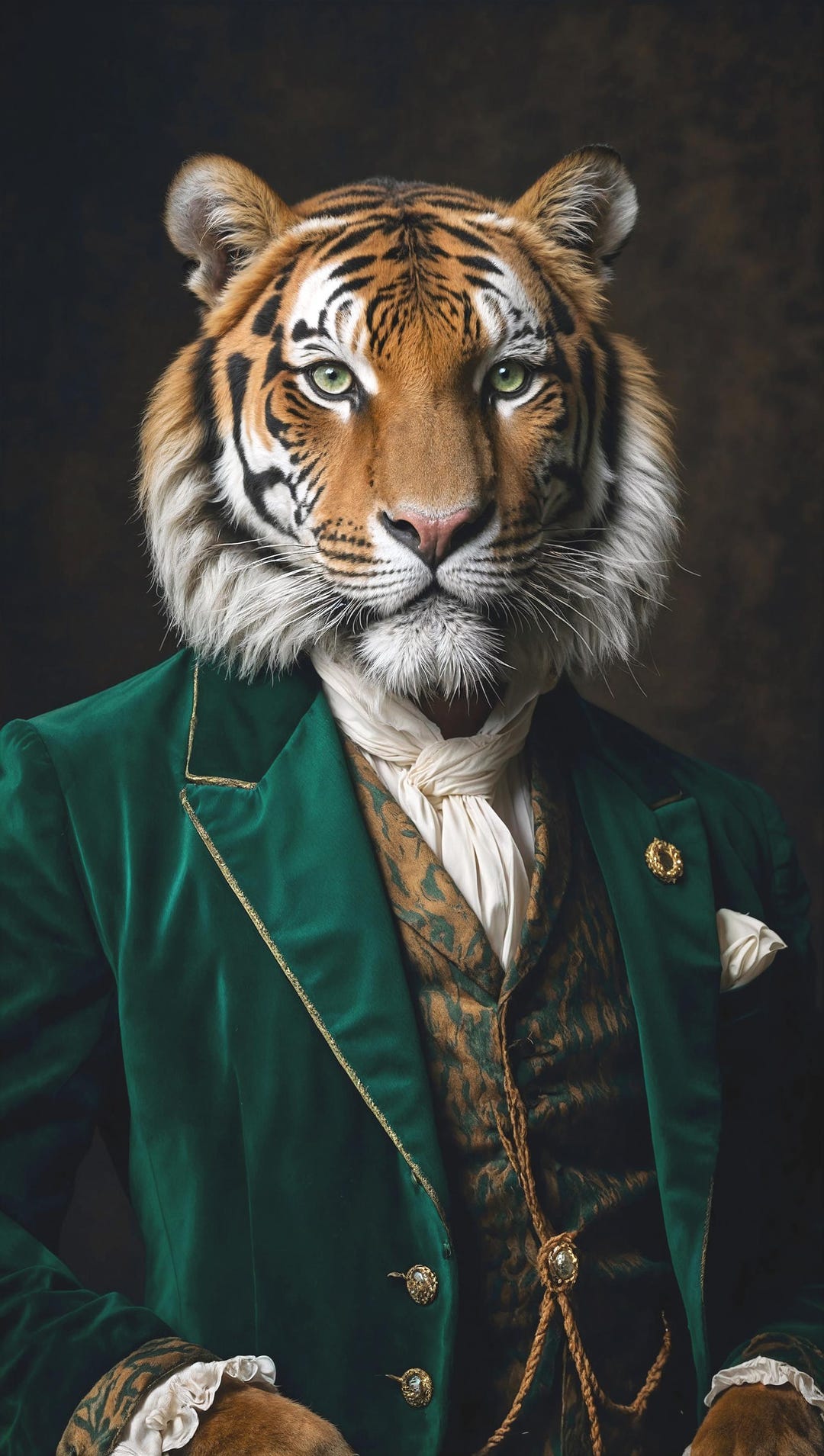 Noble Tiger in Green Velvet - Majestic Animal Portrait, Elegant Period ...
