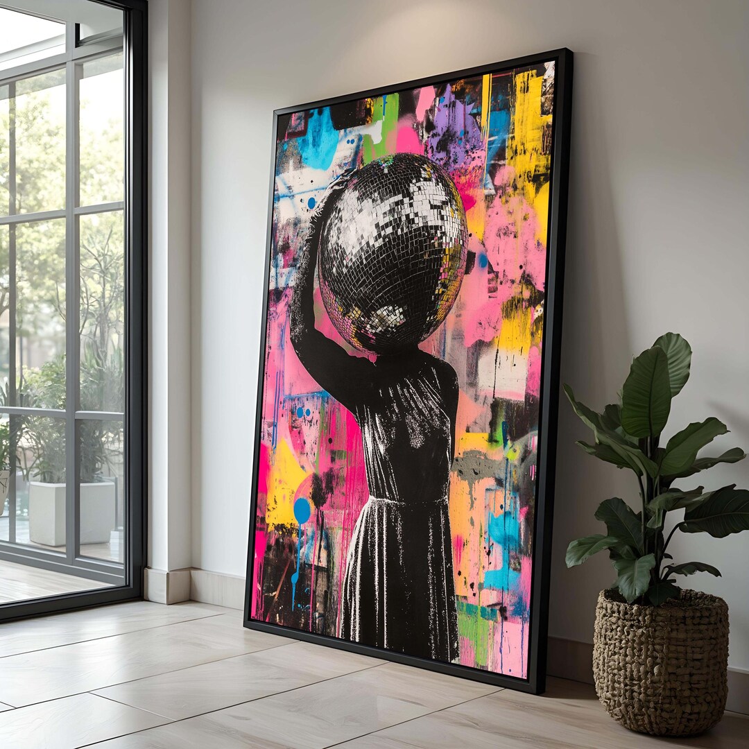 Disco Ball Head Art – Graffiti Style Colorful Canvas, Modern Wall Decor ...