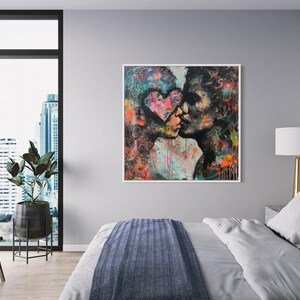 Passionate Lovers Graffiti Canvas Art: Colorful Abstract Kissing Couple ...