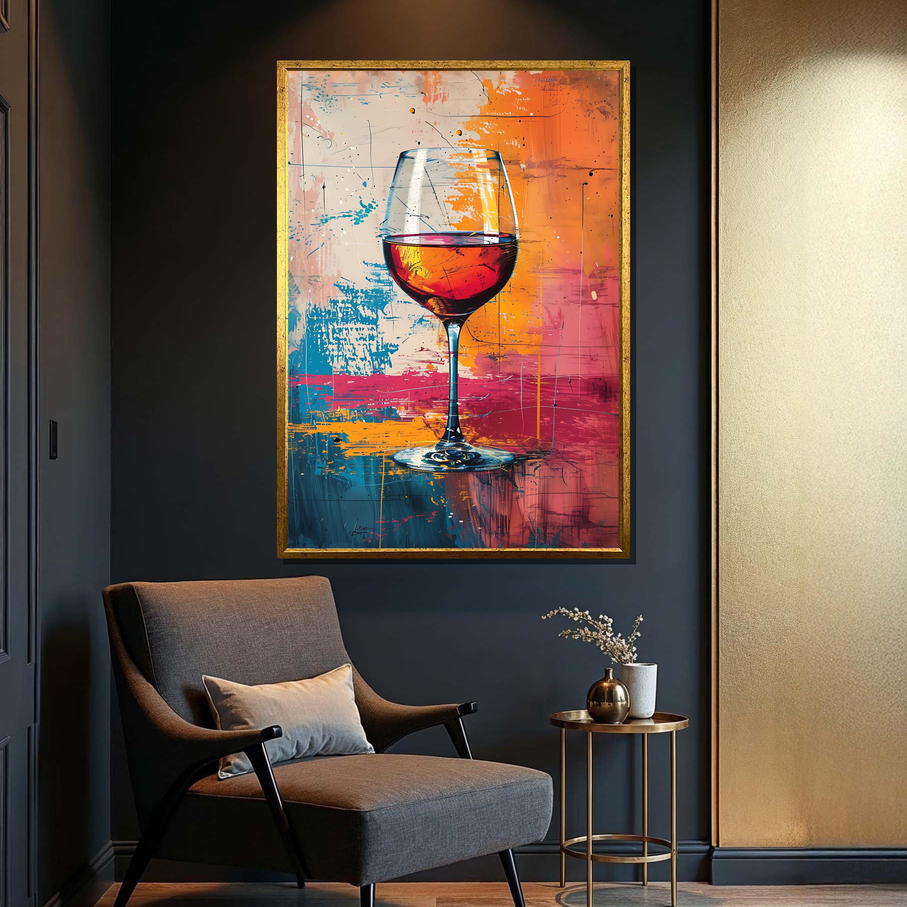 Modern Wine Glass Art Print Vibrant Abstract Wall Art Colorful Wine ...